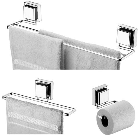 Kit Banheiro Peças Porta Toalha Toalheiro Duplo Suporte Papel Higiênico Ventosa Cromado