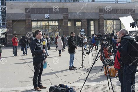 Journalists Are Reporting From The Scene Editorial Photography Image