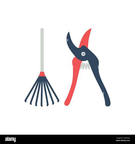 Garden Rake For Leaves And Pruner Vector Icons Isolated On White