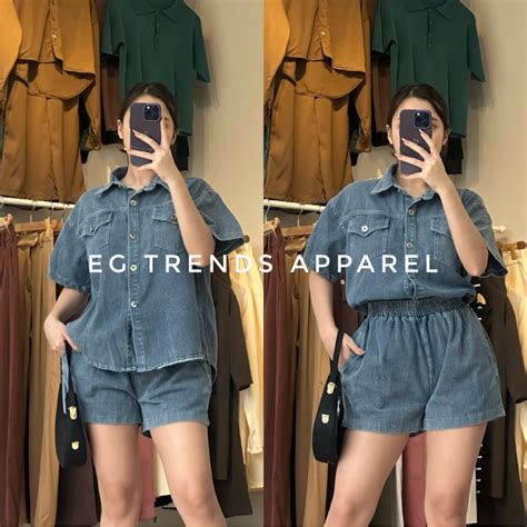 Eg Trends Bkk Denim Coordinates Polo And Short Denim Shopee Philippines