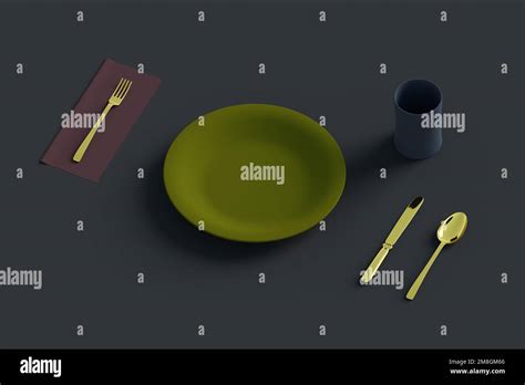 Simple Dinner Table Setting Of Generic Kitchen Utensils In