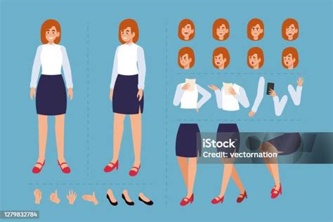 Karakter Kartun Wanita Untuk Desain Gerakan Dengan Ekspresi Wajah