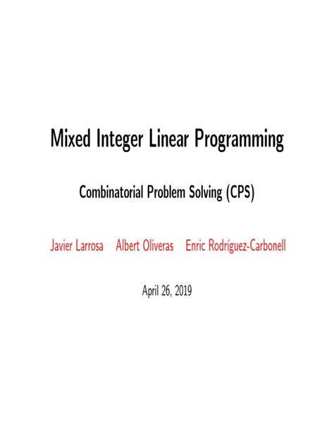 mixed integer linear programming combinatorial problem solving cps pdf linear programming