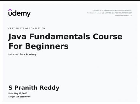 Completed Java Fundamentals Course By Sara Academy Pranith Reddy Completed Java Fundamentals Course By Sara Academy Pranith Reddy