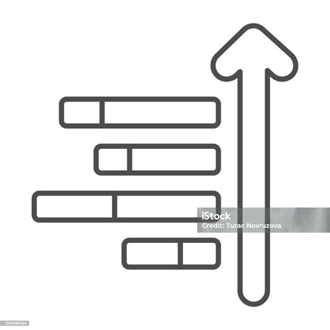 라인 차트 및 성장 위쪽 화살표 얇은 선 아이콘 다이어그램 개념 흰색 배경에 히스토그램 벡터 사인 모바일 개념 및 웹 디자인에 대한 개요 스타일 아이콘 벡터 그래픽 10에