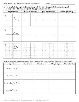 Pre Calculus H Section 1 2 HW WS Characteristics Of Functions