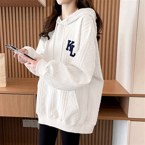 【lydia】現貨 長袖上衣 秋冬新品 韓系字母刺繡麻花紋內刷毛連帽上衣白、粉、杏 Free 帽t Yahoo奇摩購物中心