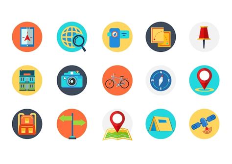 많은 기호 여행 아이콘 세트 프리미엄 벡터