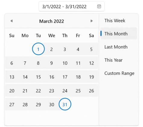 WinUI Calendar DateRange Picker Rich UI For Date Ranges Syncfusion