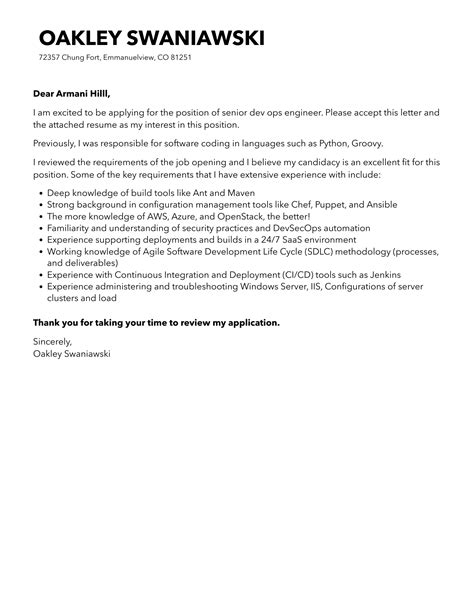 Senior Dev Ops Engineer Cover Letter Velvet Jobs