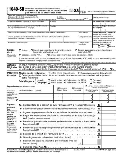 Irs Formulario 1040 Sr Sp 2023 Fill Out Sign Online And Download