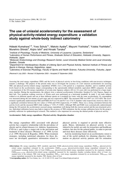 pdf the use of uniaxial accelerometry for the assessment of physical