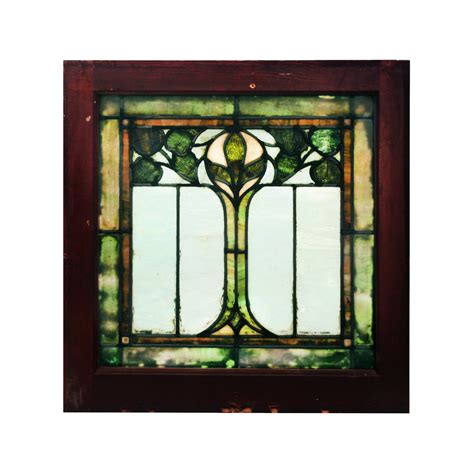 Two Matching Antique Art Nouveau American Stained Glass Windows Nsg106