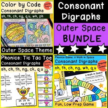 Digraphs Outer Space Phonics Bundle Color By Code Tic Tac Toe Games