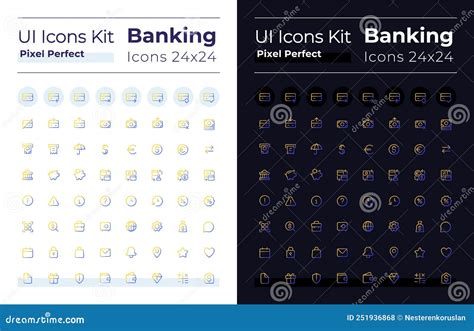 Banking Pixel Perfect Gradient Linear Ui Icons Set For Dark Light Mode Stock Vector