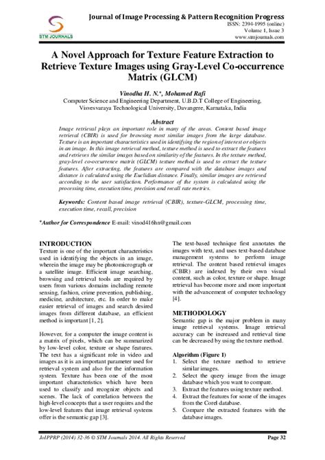 Pdf A Novel Approach For Texture Feature Extraction To Retrieve Texture Images Using Gray