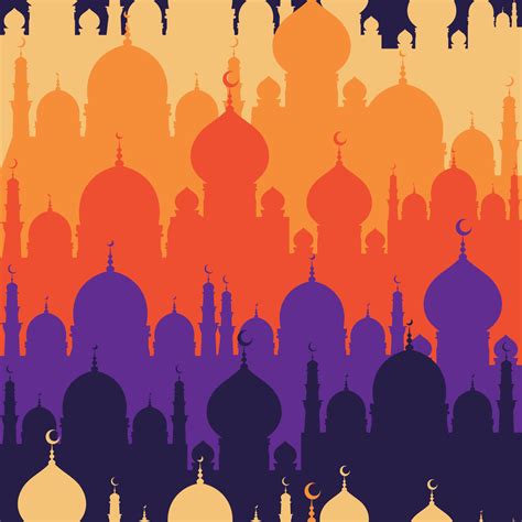 Flat Style Islamic Mosque Bright Seamless Pattern Design Muslim