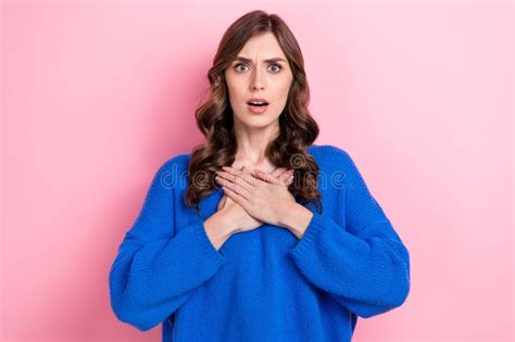 Photo Of Shocked Impressed Lady Wear Trendy Clothes Two Arm Pointing