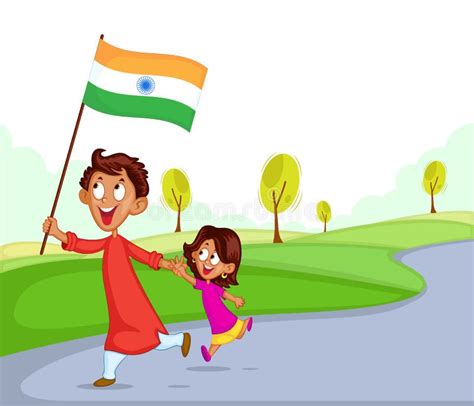 Indischer Bruder Und Schwester Mit Flagge Von Indien Vektor Abbildung