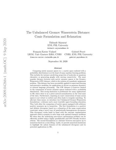 The Unbalanced Gromov Wasserstein Distance Conic Formulation And