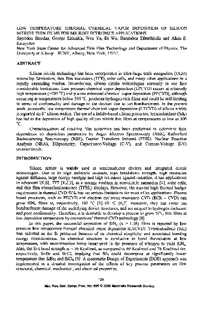 Pdf Low Temperature Thermal Chemical Vapor Deposition Of Silicon Nitride Thin Films For