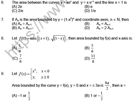 Jee Mathematics Area Under Curve Mcqs Set A With Answers