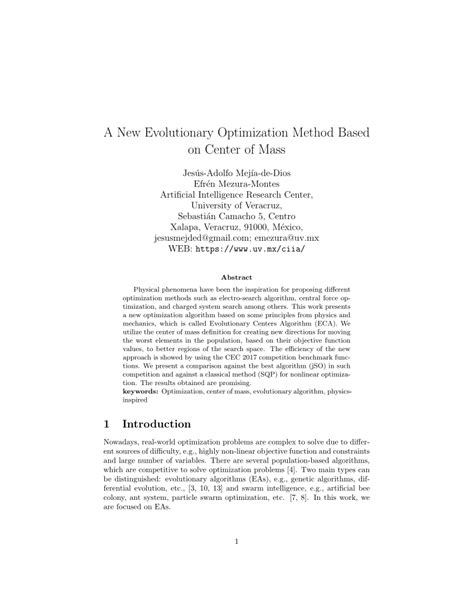 Pdf A New Evolutionary Optimization Method Based On Center Of Mass Performance And Safety