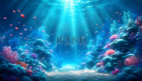 深海勘探中生物发光生物照亮的神秘水下景观高清摄影大图 千库网