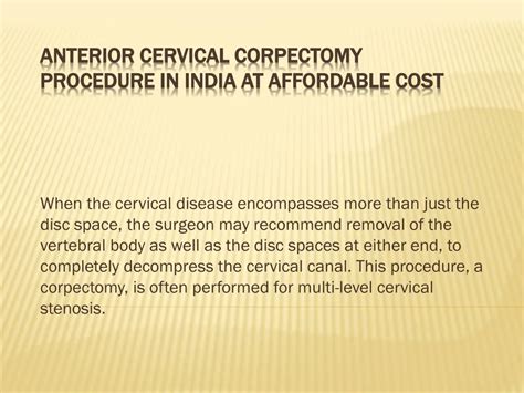Ppt Anterior Cervical Corpectomy Procedure In India At Affordabl