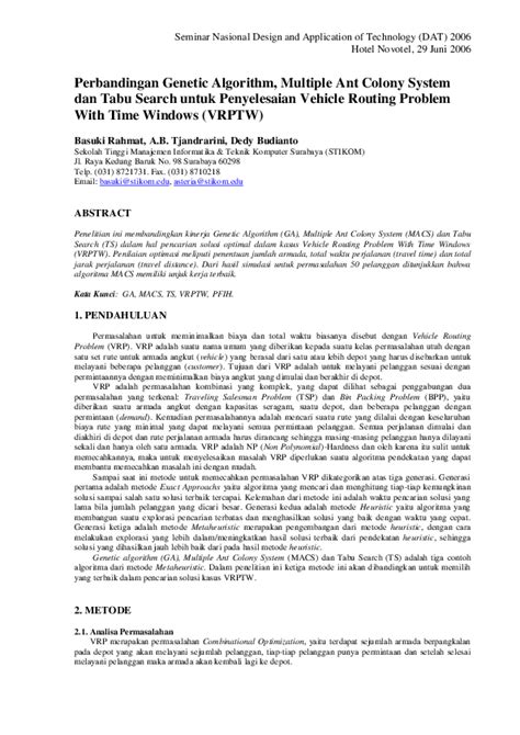 Pdf Perbandingan Genetic Algorithm Multiple Ant Colony System Dan