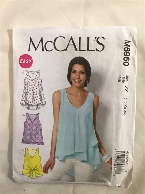 Mccalls Pattern M6960 Misses Tops And Tunics Sizes Lrg Xlg Xxl Etsy