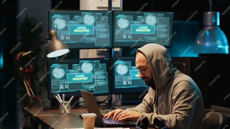 Premium Photo Dangerous Programmer Hacking Security System To Steal Big Data Doing