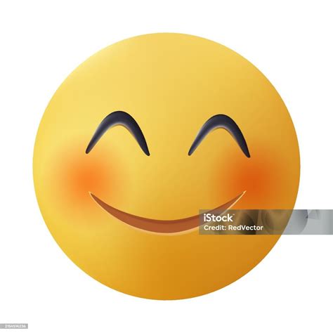 행복한 눈과 장밋빛 뺨을 가진 웃는 이모티콘 3d 일러스트 수줍은 이모티콘 요염한 눈동자에 부끄러운 노란 얼굴 당황에 대한 스톡 벡터 아트 및 기타 이미지 Istock