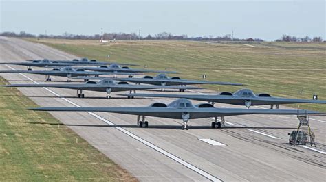 Stunning Display Of Stealth Power Eight Us B 2 Spirit Bombers Perform Elephant Walk And Show