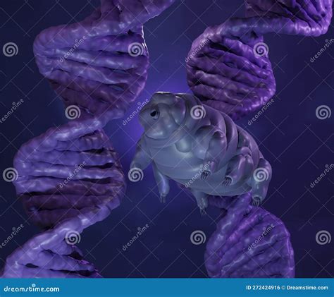 Tardigrade Or Water Bear With Dna Stands Molecule Stock Illustration