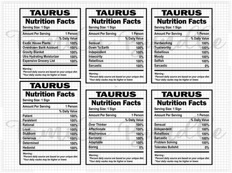 Taurus Nutrition Facts Svg Taurus Svg Taurus Astrology Sign Svg
