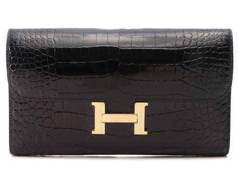 Hermes エルメス 財布 コンスタンスロング ブラックノワール クロコダイルアリゲーター ローズゴールド金具ピンクゴールド金具