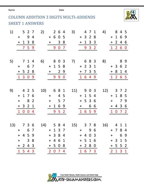 6th Grade Addition Worksheets