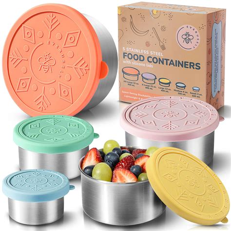 Everusely Stainless Steel Containers With Lids Set Of 5 Bright