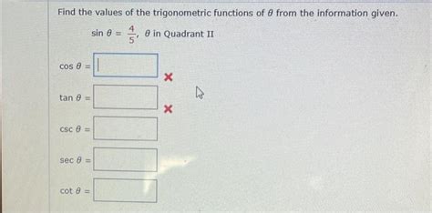 Solved Find the values of the trigonometric functions of θ Chegg