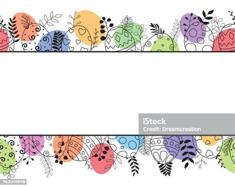 행복 한 부활절 인사말 카드 다채로운 부활절 계란 구성 손으로 그린 및 Florals 장식 부활제에 대한 스톡 벡터 아트 및