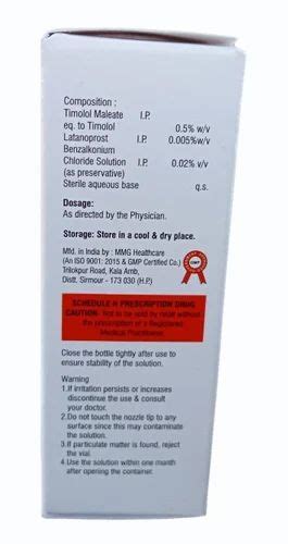 25ml Timolol Maleate Latanoprost Eye Drop Ip 50mcgml At Rs 299box In Panchkula