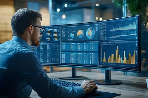 Business Professional Reviewing Data Analytics On Computer Display