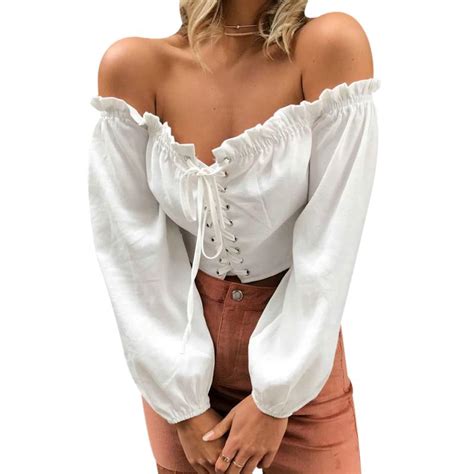 Long Sleeve Off Shoulder Top Blouse Verkadi