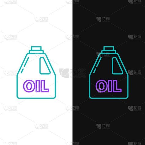 线塑料筒电机机油图标隔离在白色和黑色背景。油价每加仑。换油服务和维修。色彩斑斓的轮廓的概念。向量