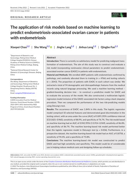 Pdf The Application Of Risk Models Based On Machine Learning To