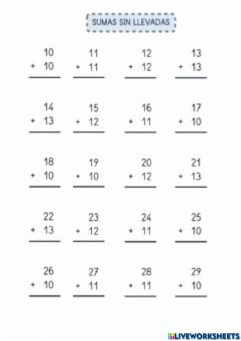 Sumas Sin Llevadas De 2 Cifras Worksheet Math Subtraction Grade 1
