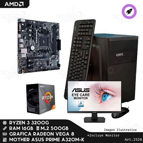 Pc Rocket Ryzen 3 3200g 16gb 500gb Kit Gabinete Monitor