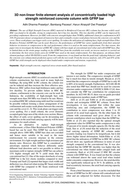 Pdf 3d Non Linear Finite Element Analysis Of Concentrically Loaded