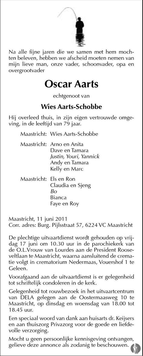 Oscar Aarts 11 06 2011 Overlijdensbericht En Condoleances Mensenlinqnl